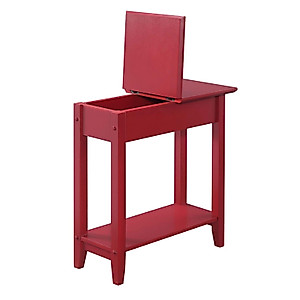 Convenience Concepts American Heritage Flip Top End Table with Shelf, 23", Cranberry Red