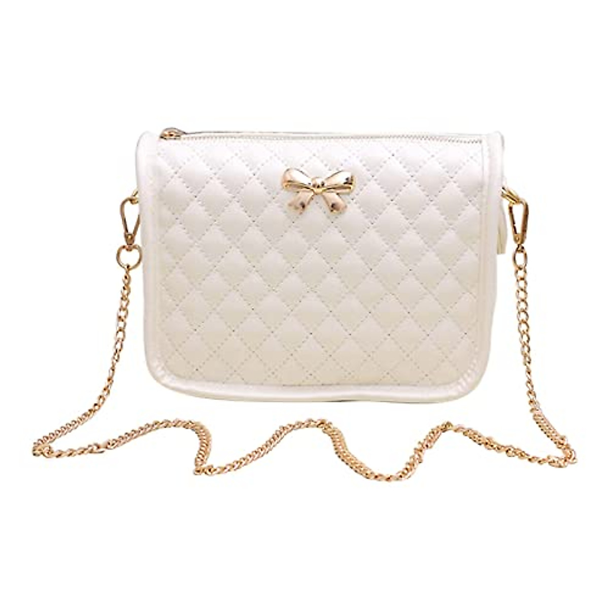 H HANBELLA - A FASHION TRENDY COLLECTION. FOREVER. - Small Crossbody Purse for Womens and Girls - Cute Off White Shoulder Bow Bag Quilted Leather Handbag - Satchel for Ladies and Teens
