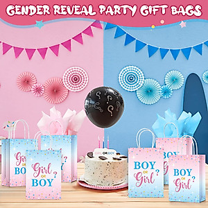 16 Set Gender Reveal Party Gift Bags with Tissue Paper Baby Shower Party Gift Bags, Pink Blue Treat Candy Bags Gender Reveal Paper Bags with Handles
