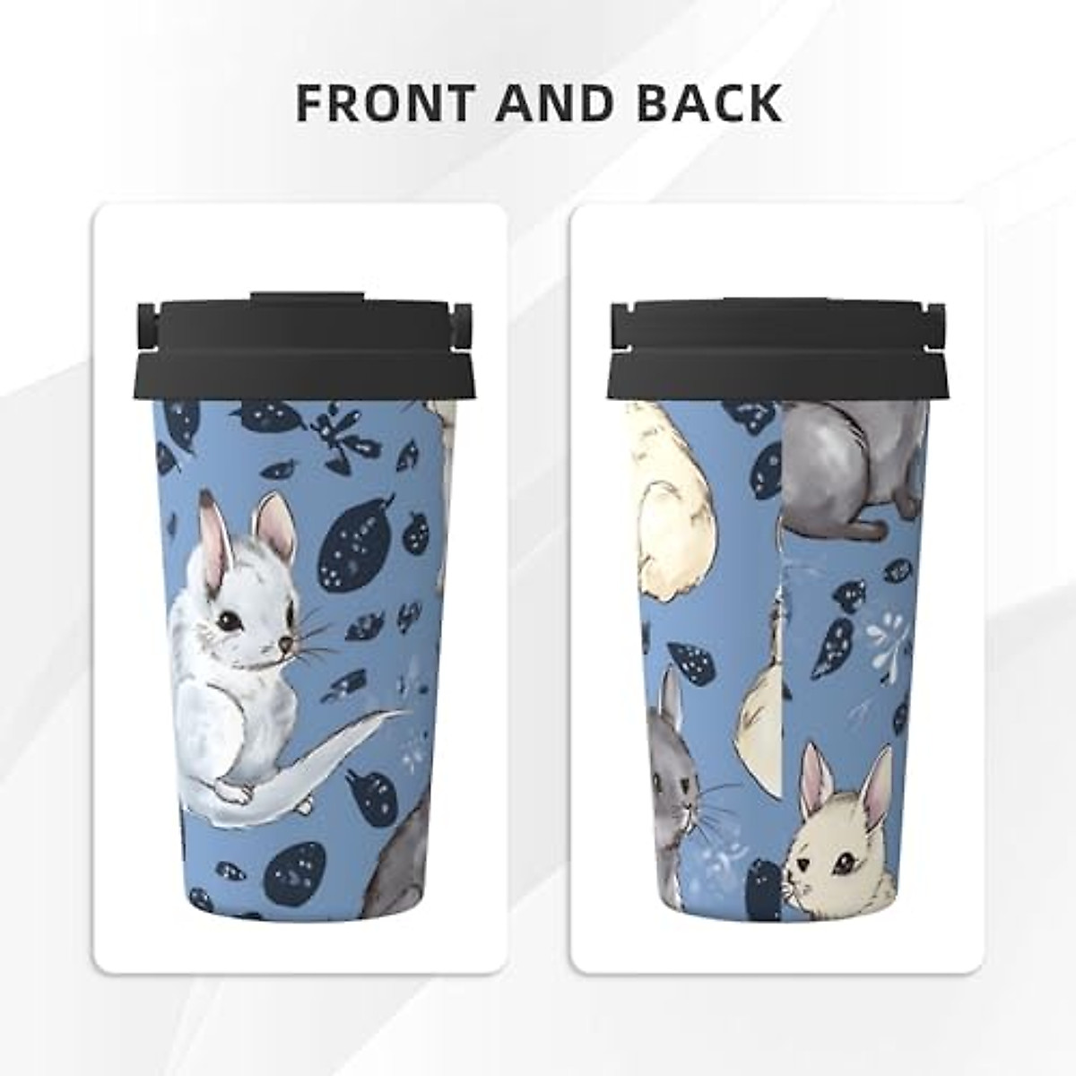 GTKSYNVE Reusable Coffee Mug with Lid and Handle, Blue Chinchillas And Moon Tumbler for Hot & Cold Drinks 16oz Stainless Steel Insulated Coffee Tumblers Double Wall Vacuum Thermal Cup