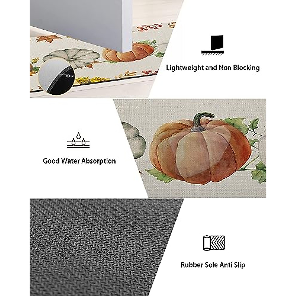 Bath Mat for Bathroom Non Slip Thanksgiving Fall Pumpkin Sunflower Maple Leaves Linen Diatomaceous Earth Bath Mats Highly Absorbent Door Mat Diatom Mud Washable Bathroom Mat for Tub Shower 18x30 Inch