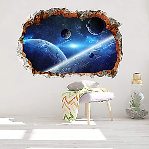 HERRA 3D Planet Universe Galaxy Outer Space Wall Decal Spacecraft Astronaut Wall Stickers, Peel and Stick Removable Space Capsule Window Wall Stickers Wall Mural for Kids Room (blue2)