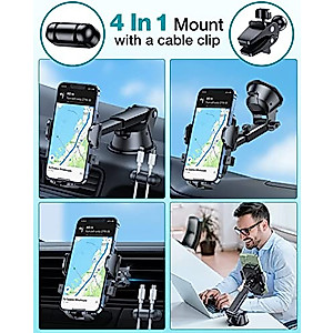 YRU [Super Stable] Phone Holder Car [Upgraded 80 Lb Suction Cup] Thick Case Friendly, Heavy Duty Mobile Car Cell Phone Holder Mount for Dashboard Vent Windshield iPhone 14 Pro Max 13 12 11 Galaxy S22