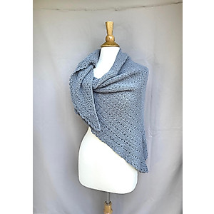 Gray Shawl Wrap in Merino Wool, Hand Knit Shoulder Shawl or Large Scarf with Scallop Lace Design, Vintage Style