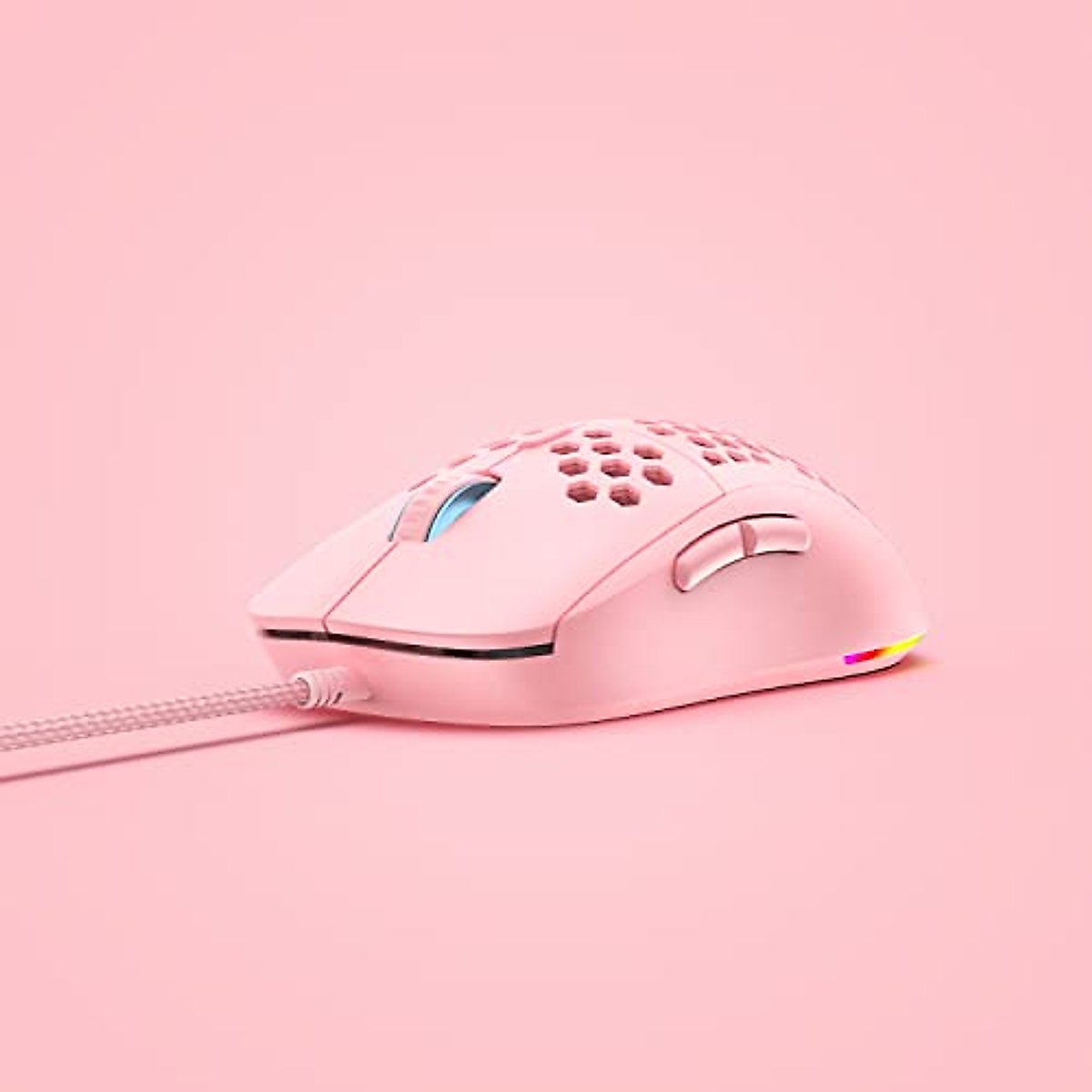 TMKB Falcon M1SE Ultralight Honeycomb Gaming Mouse, High-Precision 12800DPI Optical Sensor, 6 Programmable Buttons, Customizable RGB, Drag-Free Paracord, Ergonomic Wired Gaming Mouse - Matte Pink