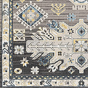 Hauteloom Cabacungan Traditional Persian Medallion Living Room Bedroom Area Rug - Machine Washable Distressed Carpet - Bohemian Oriental - Easy to Clean - Black, Grey, Beige - 5'3" x 7'