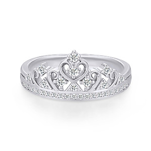 Round Cut White Cubic Zirconia Princess Crown Ring in 14k White Gold Over Sterling Silver Jewelry Gift For Her Ring Size-9