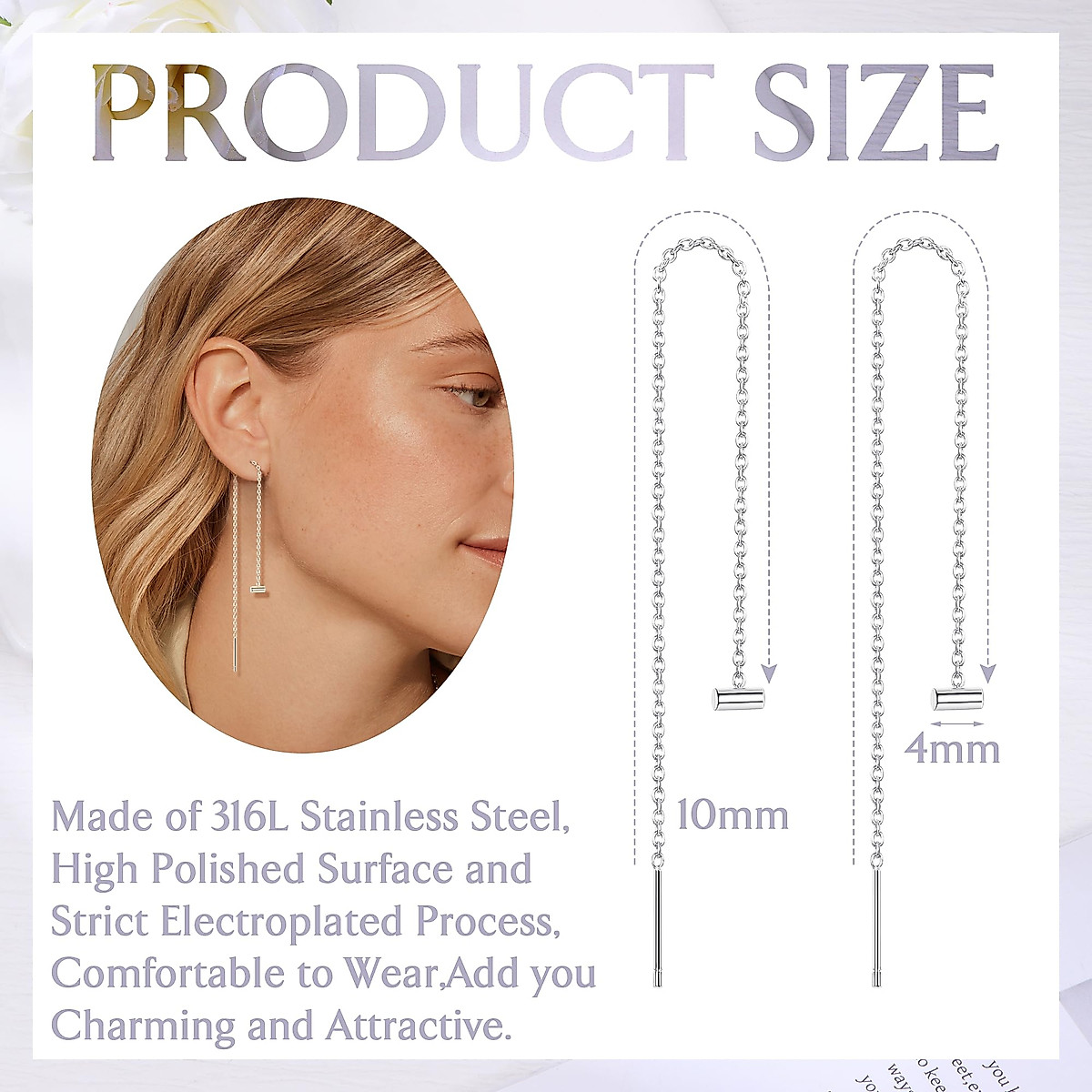 ORAZIO 6 Pairs Stainless Steel Chain Tassel Earrings for Women Lightweight Wave Threader Ball Dangle Drop Minimalist Chain Earrings Set