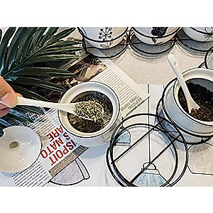 Ceramic Spice & sugar Jars, with Lids Spoons and Shelf,Porcelain Condiment Kitchen Jar Spice Container Set, 230 ML,3 Pcs