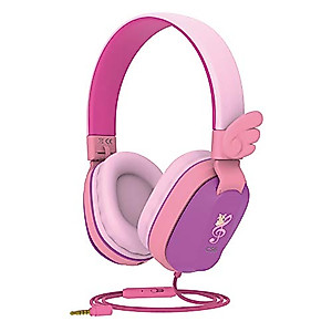 Riwbox Kids Headphones for School with Mic, CS6 Folding Stereo Headphones Over Ear Wired Headset Sharing Function with Mic and Volume Control Compatible for iPad/iPhone/PC/Kindle/Tablet (Pink&Purple)