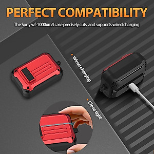 AIBEAMER Case for Sony WF-1000XM4 (2021), Secure Lock Cases Compatible with XM4 Protective Cover with Carabiner (Red)
