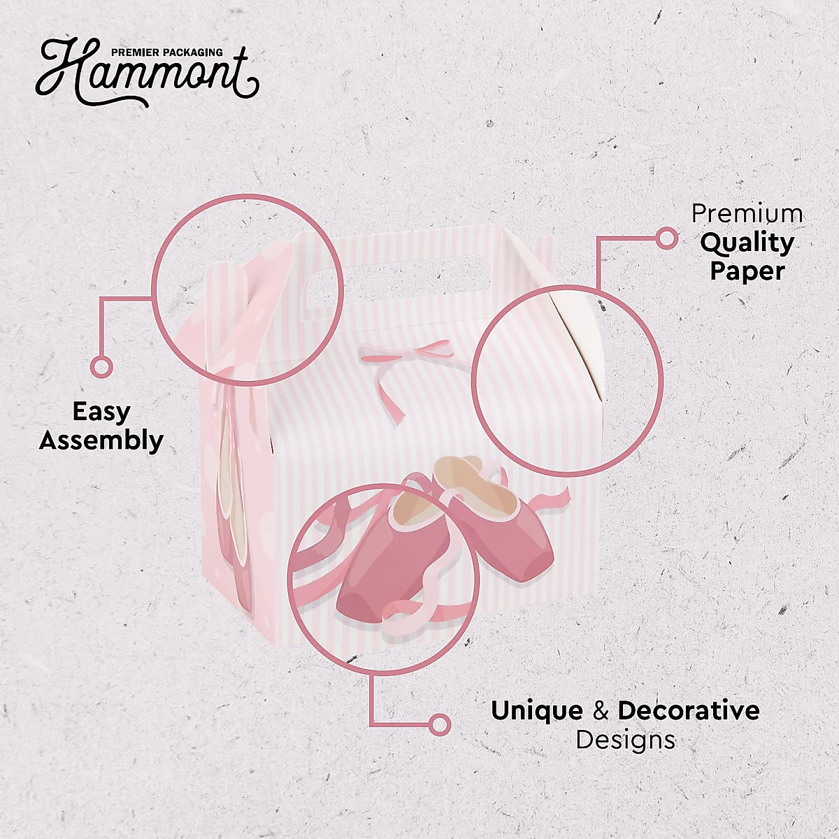 Hammont Ballerina Party Favor Treat Boxes - 10 Pack - Baby Shower & Girls Birthday Décor- Ballerina Gable Boxes, Cookie Box for Gift Giving, Princess Ballerina Party Decorations - 6.25x3.75x3.5 Inches