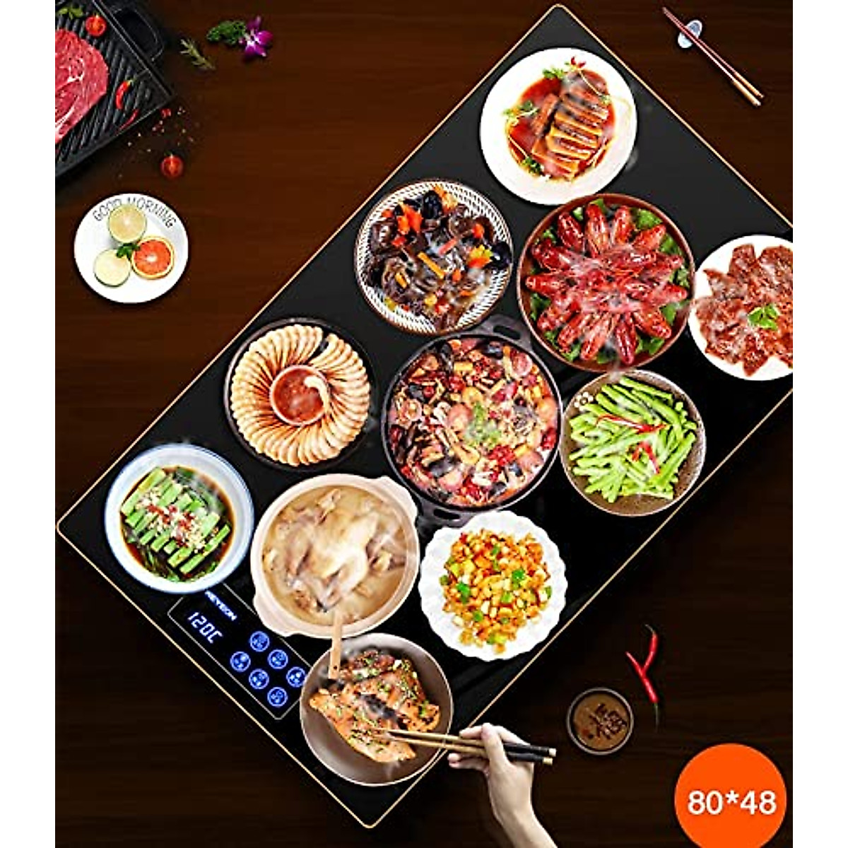 Buffet Warming Tray Hot Plate with Adjustable Temperature Control, Party Chafing Dish, Electric Food Warmer for Kitchen, Dining Room,Black,16x11inch (Black 31x19inch)