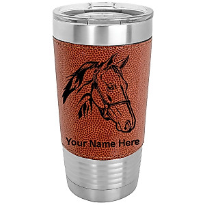 LaserGram 20oz Vacuum Insulated Tumbler Mug, Horse Head 2, Personalized Engraving Included (Faux Leather, Basketball Style)