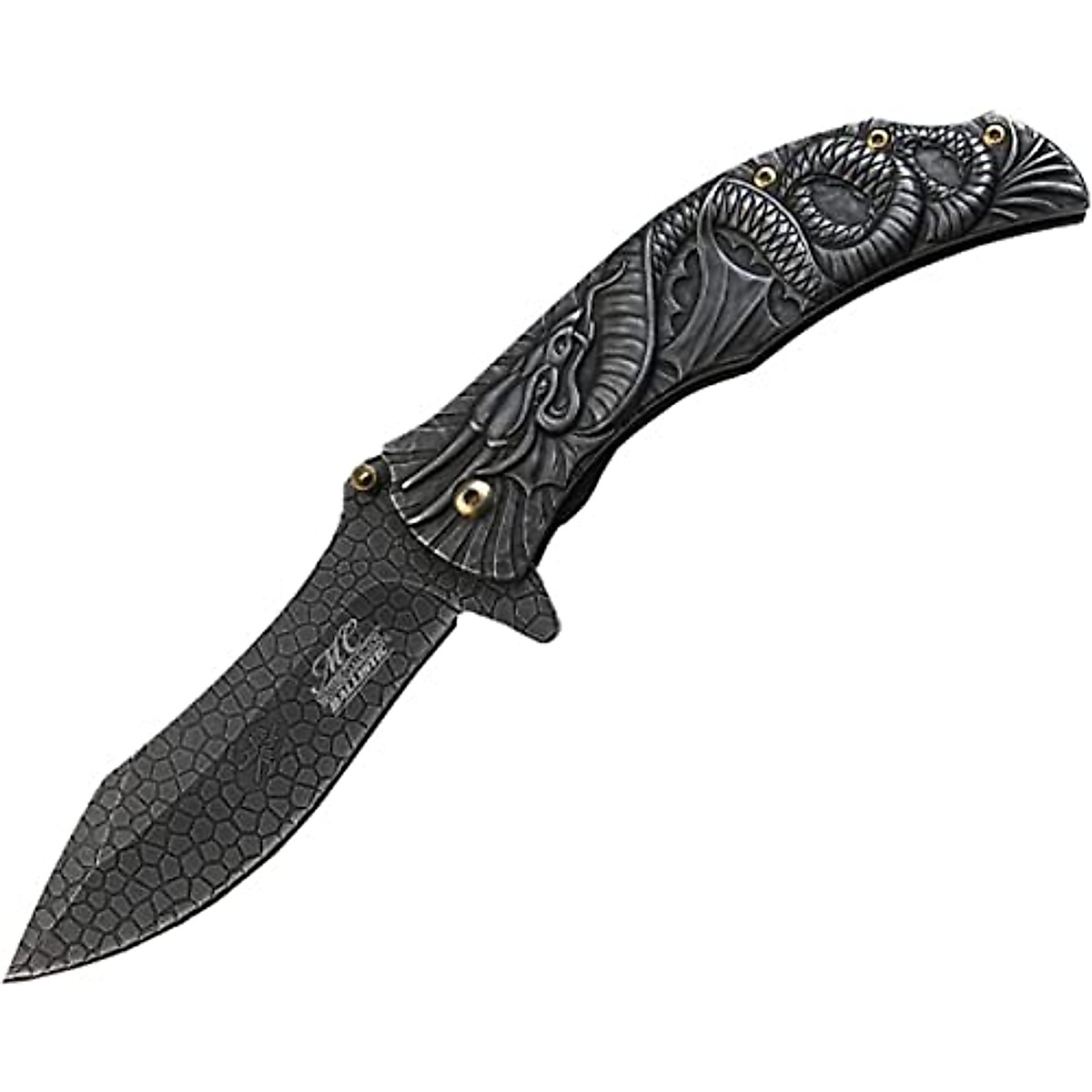 Dragon Sculptured Masters Collection Spring Assist Folding Knife (MC-A014SW) It Is the Coolest Folding Knife You'll Ever See! Makes a Great Gift! (Stonewashed)