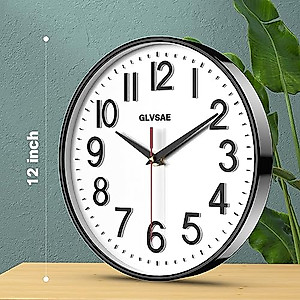 GLVSAE Wall Clock 12 Inches Non-Ticking Wall Clocks Battery Operated Non Ticking Large Easy to Read with Stereoscopic Dial Ultra-Quiet Movement Quartz for Office Classroom School Home Bedroom Kitchen