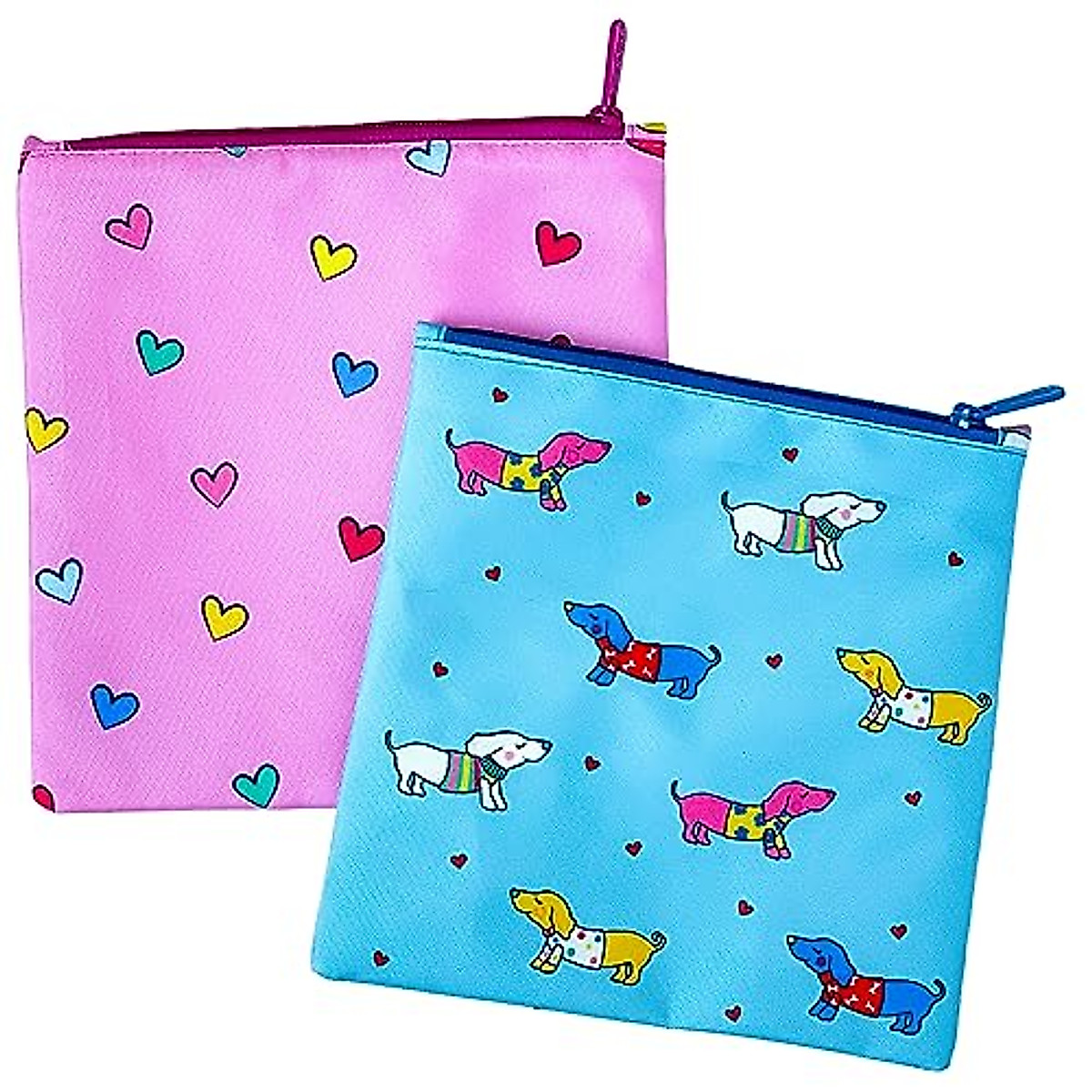 Yumbox Pochette 8x8 in. Large Reusable Sandwich & Snack Bag (2-Pack) - Eco-Friendly, BPA-Free, Water-Resistant, Easy-Wash - Woof & Hearts Design - Perfect for School, Work & Travel