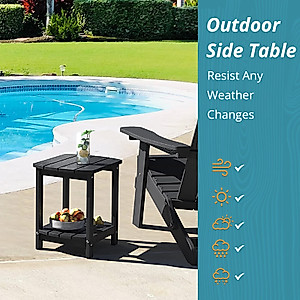 LUE BONA Adirondack Outdoor Side Table, Black HDPS Outdoor Patio End Table Weather Resistant, Pool Composite Plastic Morden Side Table for Patio, Pool, Porch, Garden, Lawn