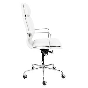 Laura Davidson Furniture Lexi II Padded Office Chair - Tall Back Desk Chair with Arm Rest, Swivel & Cushion Availability, Made of Faux Leather, White