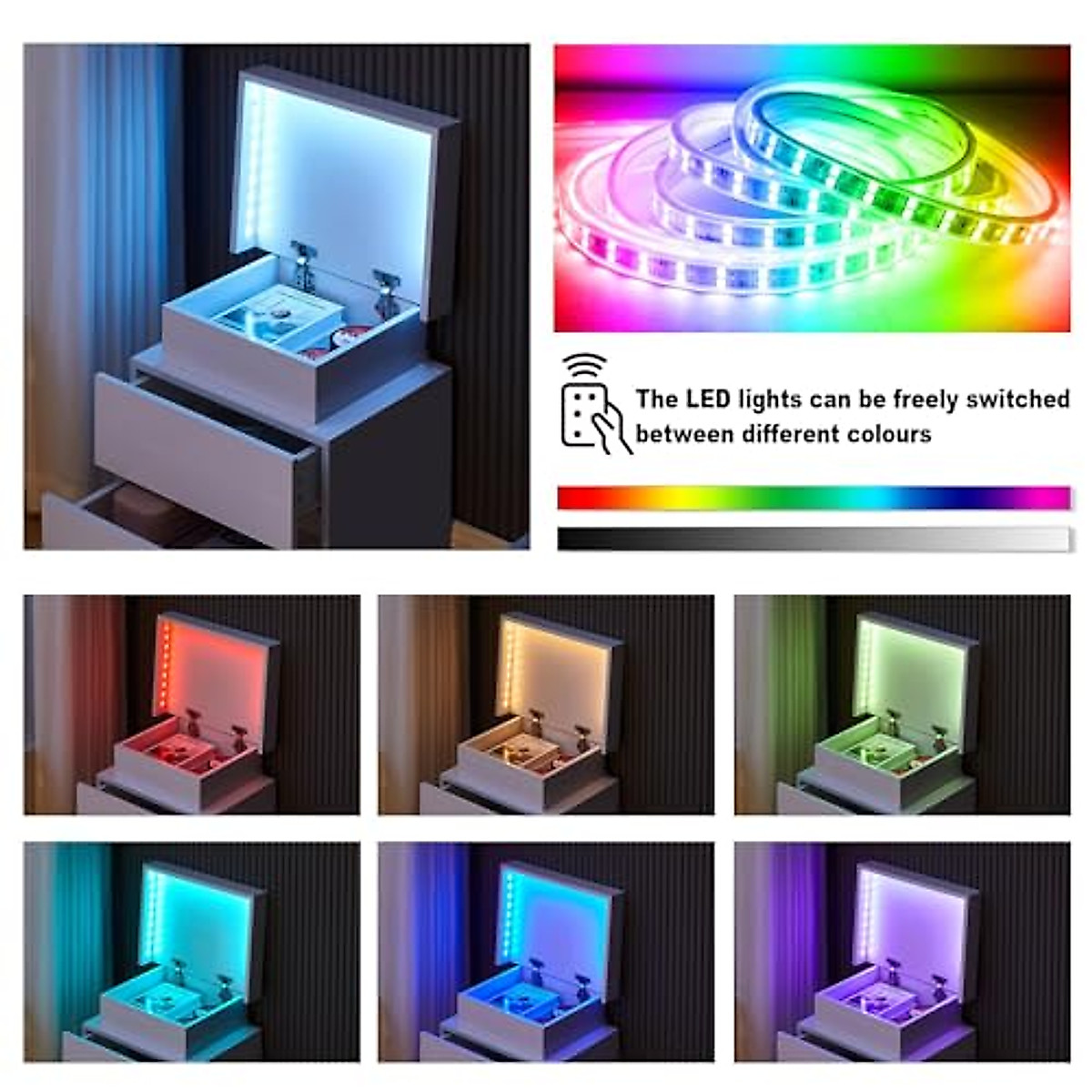 CLIPOP Modern Nightstand, LED Night Stand with 2 High Gloss Chest of Drawers, Bedside Table Cabinet with Remote Control Light, Wood Matte Nightstand 20.6" Tall Bedroom Furniture, White