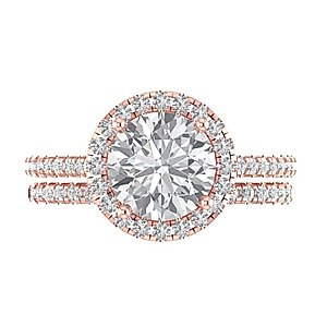 2.56 ct Round Cut Clear Simulated Diamond 14k Rose Gold Halo Solitaire W/Accents Wedding Engagement Promise Ring size 4.25