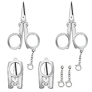 AxiyanX 4Pcs Small Folding Scissors,Small Travel Scissors With Key Chain,Folding Scissors Travel,Mini Scissors,Portable Scissors,Tiny Scissors For Craft Camping Outdoors(Silver)