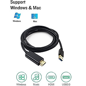 TIEDXIOY USB to HDMI Adapter Cable for Mac iOS Windows 10/8/7/Vista/XP, USB 3.0 to HDMI Male HD 1080P Monitor Display Audio Video Converter Cable Cord - 2M
