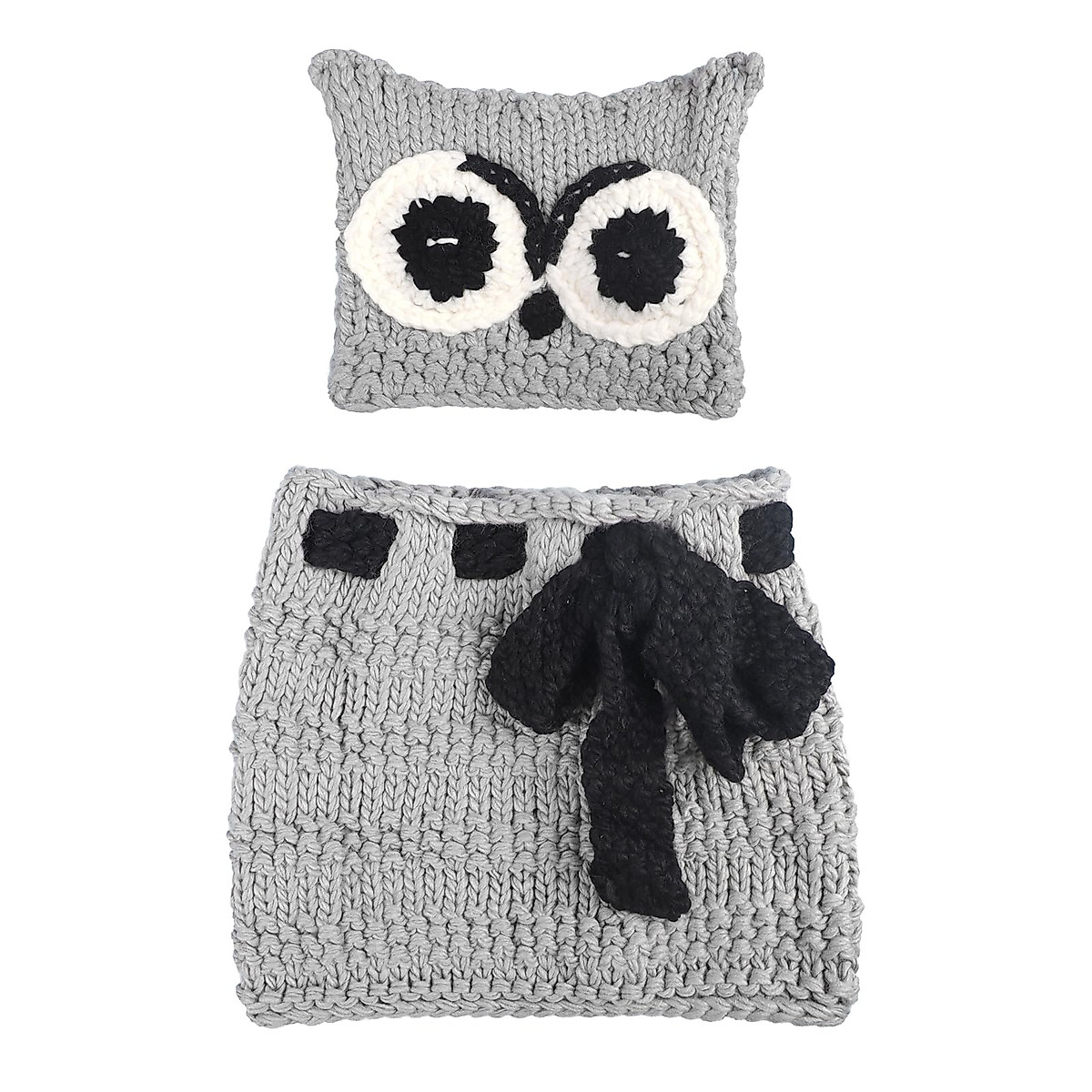 2 Pieces Kids Winter Warm Knitted Hats and Scarf Set Cute Owl Knit Beanie Hat with Scarf for Boys Girls 3-9 Year (Gray)