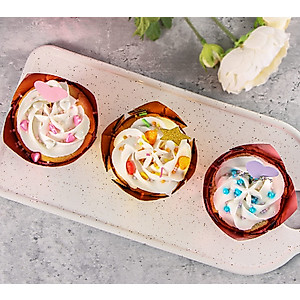 Webake Tulip Cupcake Liners, 100pcs Gold Muffin Liners Baking Cups, 3.5 Ounce Disposable Rose Gold Cupcake Cups, Jumbo Aluminum Foil Cupcake Wrappers for Party, Wedding, Birthday, Christmas