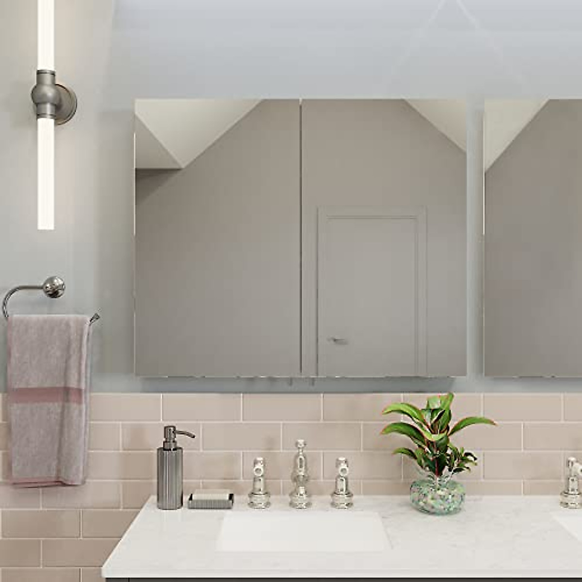 Croydex Dawley Double Door, Surface Mount Flexi-Fix Easy Hanging System Medicine Cabinet, 31.5 in (W) x 26 in (H), White Steel