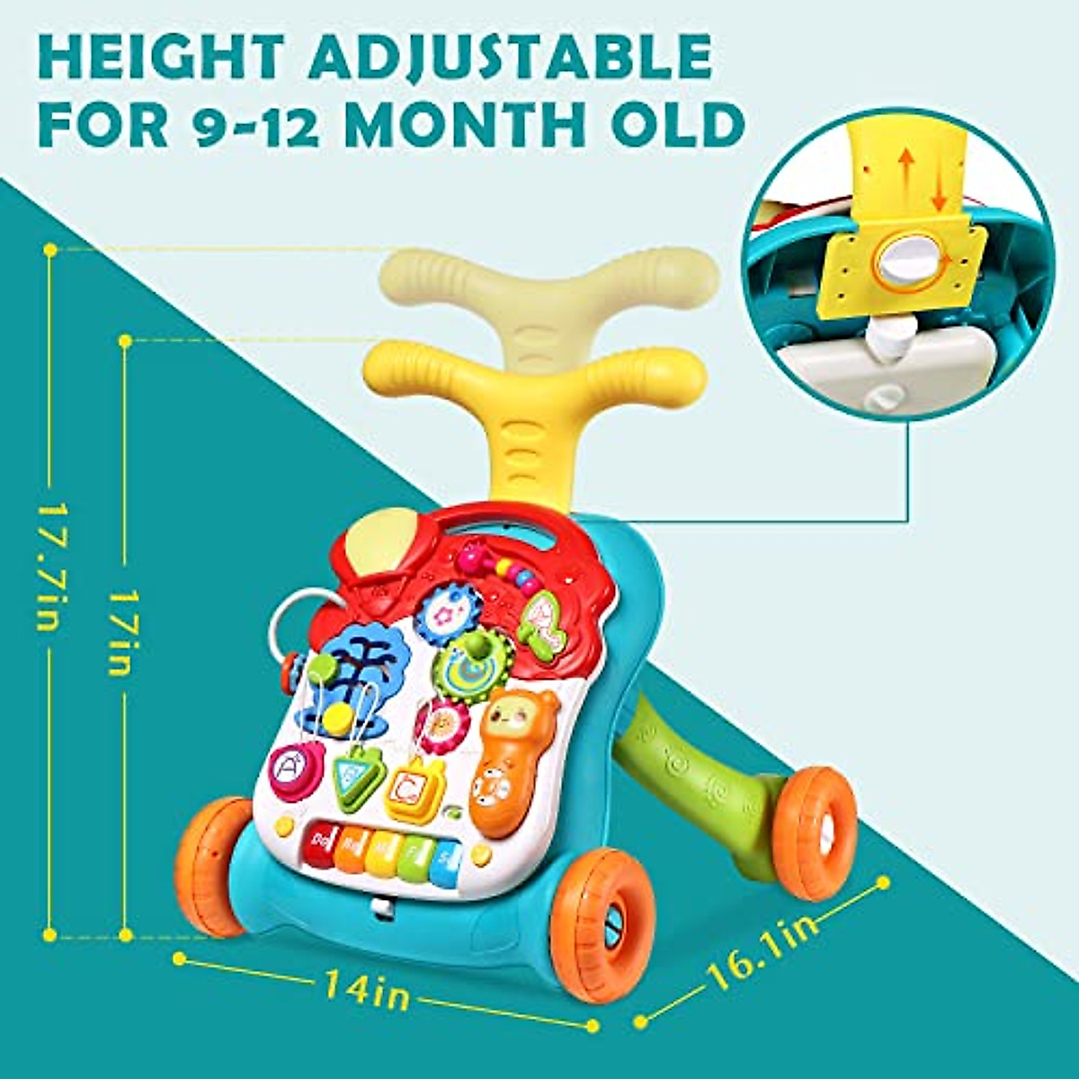 3 in 1 Sit to Stand Walker, Baby Push Walker with Musical Play Table, Speed & Height Adjustable Learning Walker for Baby for 12 Month and Up