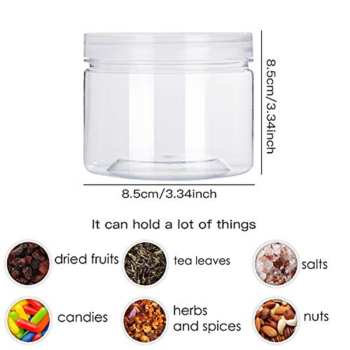 Rocutus 12oz Clear Plastic Storage Jars Containers,8 Pack Refillable Wide-Mouth Plastic Slime Storage Containers for Beauty Products,Kitchen & Household Storage - BPA Free (12 OZ)