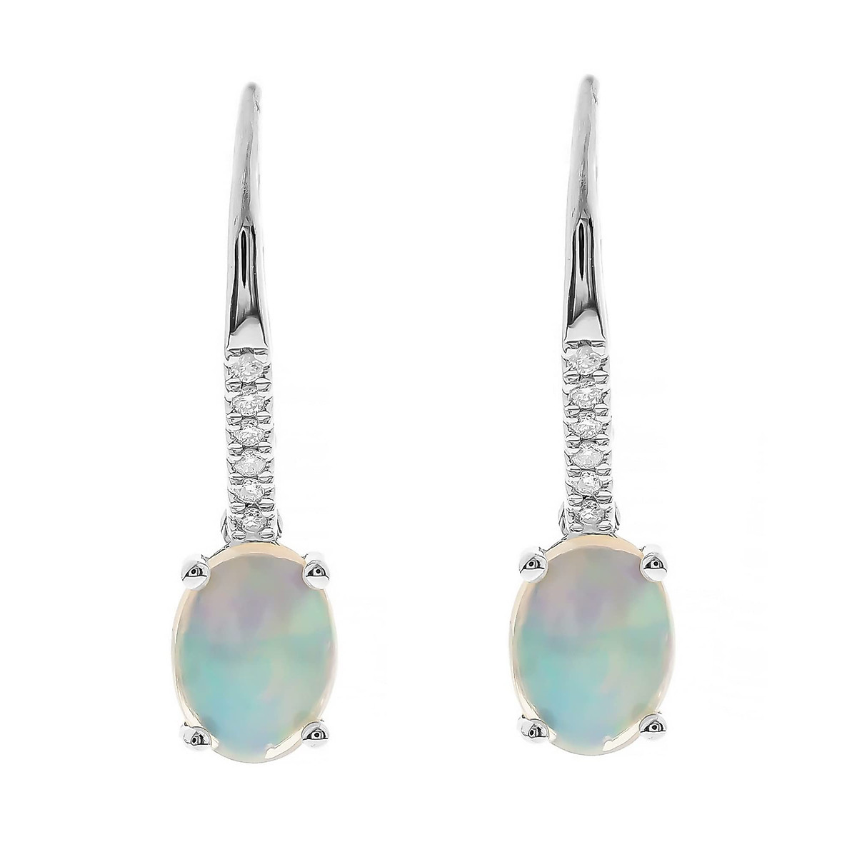 Gin & Grace women's 14K Natural Ethiopian Opal Earrings With Diamonds | Ethically, Authentically & Organically Sourced (Oval-Cut) Shaped Opal Hand-Crafted Jewelry Earrings LJ20781E-EO White Gold