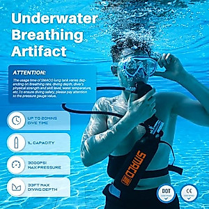 SMACO Scuba Tank Diving Gear for Diver 1L Mini Scuba Tank Small Diving Oxygen Cylinder up to 20 Minutes Dive Time Portable Diving Tank Kit for Underwater Exploration Emergency Rescue Pony Bottle S400