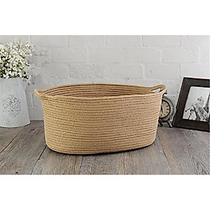 Extra Large Light Coffee Woven Cotton Rope Basket Bin for Blankets Towels Baby Toys Nursery Hamper Organizer, Collapsible Storage Laundry Baskets