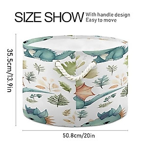 Storage Basket with Cotton Rope Handles Cute Dragon Large Laundry Basket Baby Blanket Basket Toy Clothes Organizer for Living Room, Laundry, Nursery