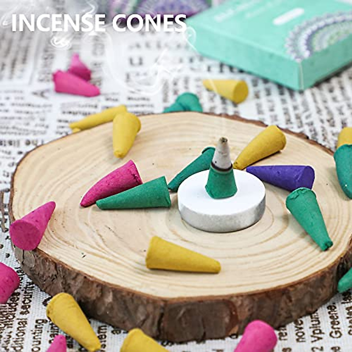 Incense Cones, Assorted Scented Incense Cones with Holder, Incense Gift Set for Mothers Day, Rose, Sage, Lavender, Violet, Cinnamon, Eucalyptus, Sandalwood, Rain Forest, 120 Cones Total