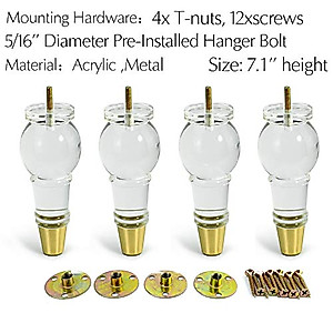 JEREVER Acrylic Furniture Legs Replacement Sofa Feet Cabinet Modern Clear Decor DIY Legs Classical Style Set of 4 (7.1inch)