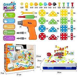 Haifeng 237 Pieces Creative Mosaic Toy Drill Puzzle Set for Kids, STEM Learning Educational Toys, Drill and Screwdriver Engineering Building Kit for Boys and Girls Ages 3 4 5 6 7 8 9 10 Year Old