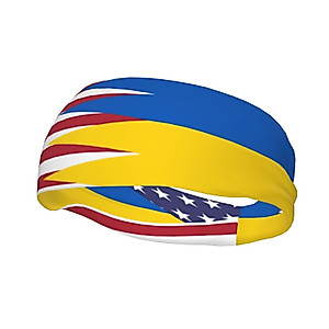 America Ukraine Friendship Flag Sports Headbands Unisex Yoga Non-Slip Quick-Drying Workout Hairband