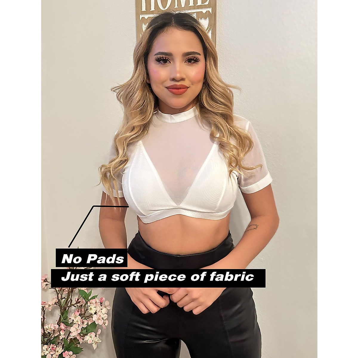 Avidlove White Crop Top Women's Mesh Crop Top Short Sleeve See Through Shirt Sexy Sheer Cropped Tee Women Crop Top White Mesh Top White M