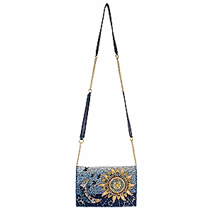 Mary Frances Solar System Beaded Sun and Moon Crossbody Clutch Handbag, Blue