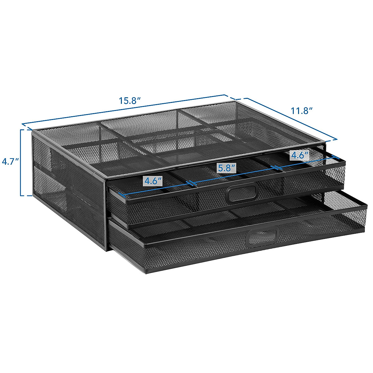 MOUNT-IT! Computer Monitor Stand With Drawers, Metal Mesh Riser and Organizer for Laptops and Computer Screens, Laptop, and Printer Accessories and Office Supplies (Black)