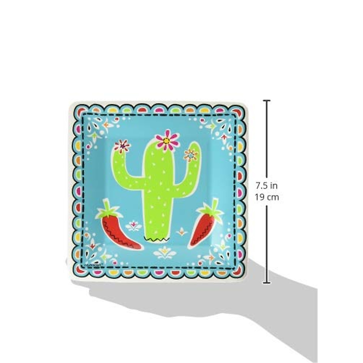 Amscan Picado De Papel Square Plates, 7" - Pack of 18, Multicolor