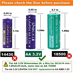 funkawa 4 Pack- Shockli AA 3.2V LiFePo4 650mAh Battery, AA 3.2V Solar Rechargeable Batteries - Ideal for Solar Garden Light