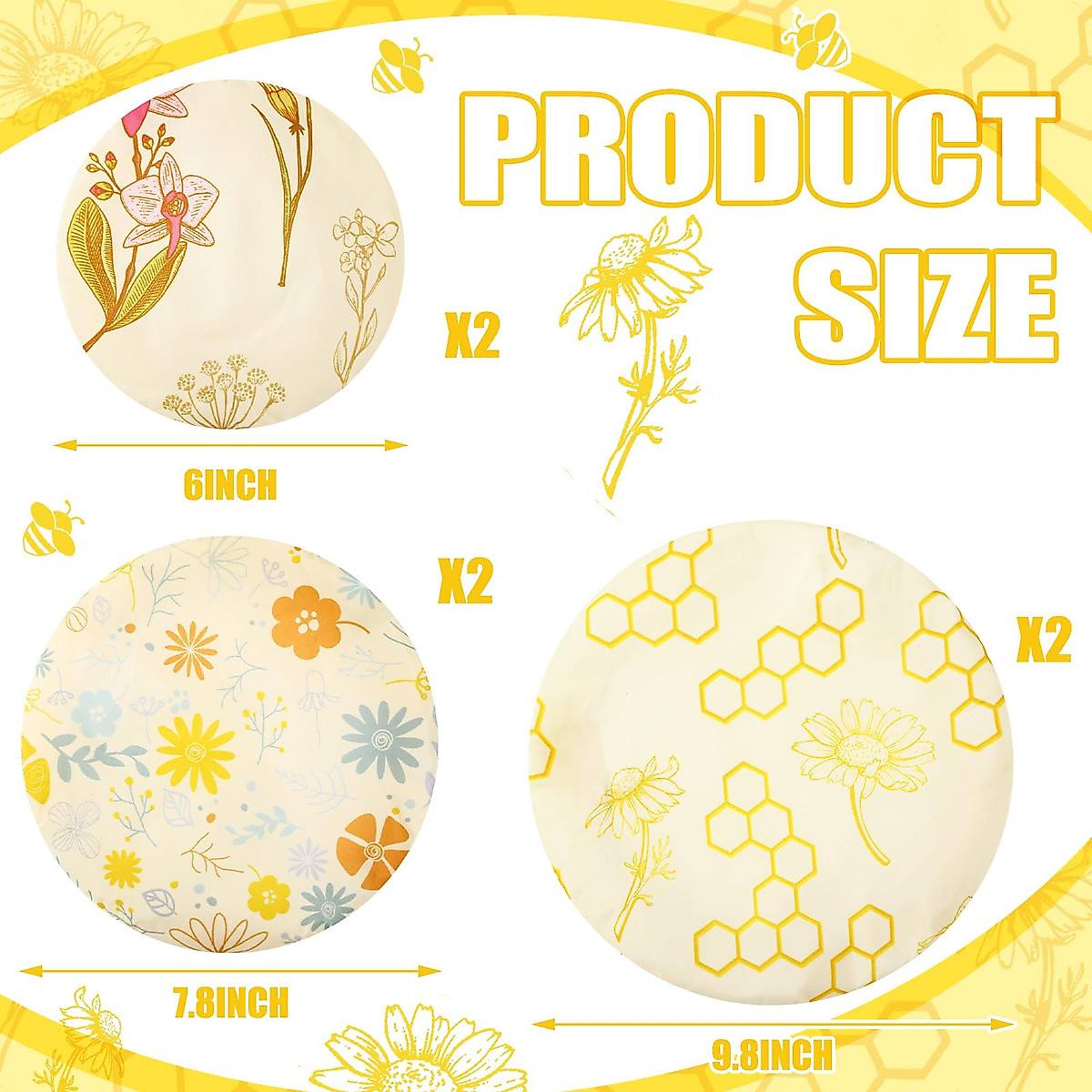 Yiyiring 6 Pcs Beeswax Bowl Covers Reusable Cloth Bowl Covers Elastic Fabric Dish Cover Beeswax Food Wraps Cotton Kitchen Storage Containers Lids Kitchen Gifts for Bread Leftover Food Fruits Salad