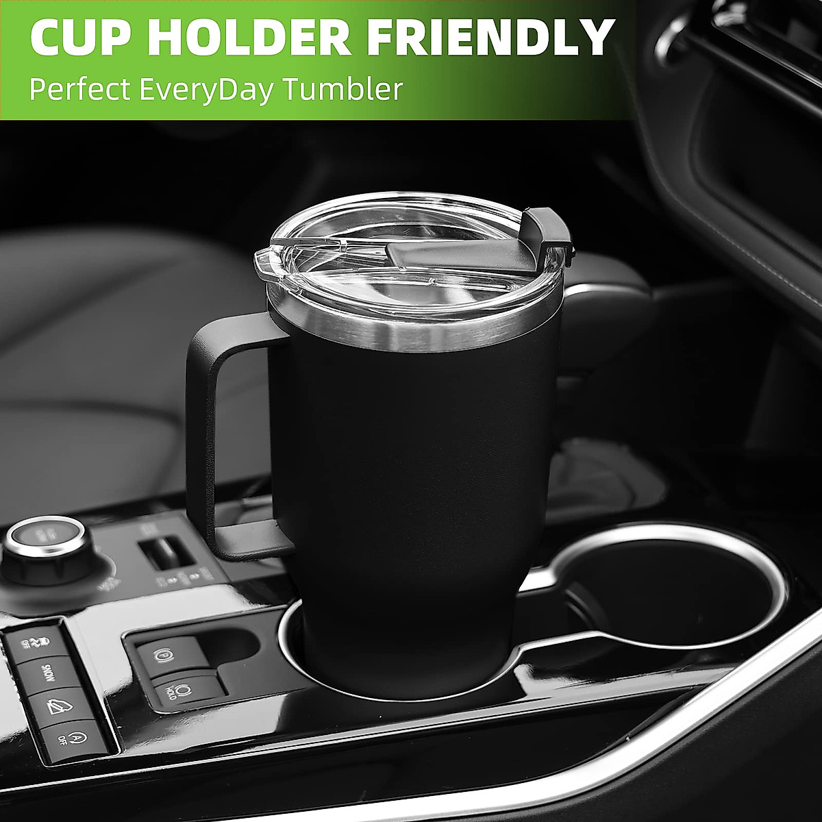 mininoo 40 oz Tumbler with Handle and Straw, Insulated Tumbler with Handle Leak Proof, Large Tumbler with Lid and Straw (Black)