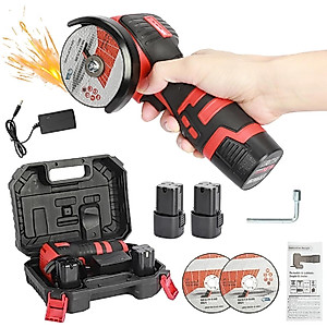 Cordless Angle Grinder 18V 550W, Battery Mini Angle Grinder, Power Angle Grinder Tool, Brushless Angle Grinder Electric Handheld Cutter Machine for Grinding Cutting Polishing with Suitcase (Red)