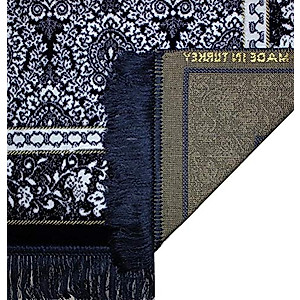 Modefa Turkish Islamic Prayer Rug - Soft & Plush Velvet Praying Carpet - Traditional Muslim Prayer Mat - Muslim Janamaz Sajada - Ramadan or Eid Gift - Kufi Prayer Cap - Floral Ipek (Blue)