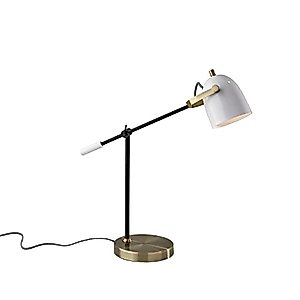 Adesso 3494-21 Casey Desk Lamp, 18.5-28.5 in, 40W, Black, White & Antique Brass, 1 Table Lighting